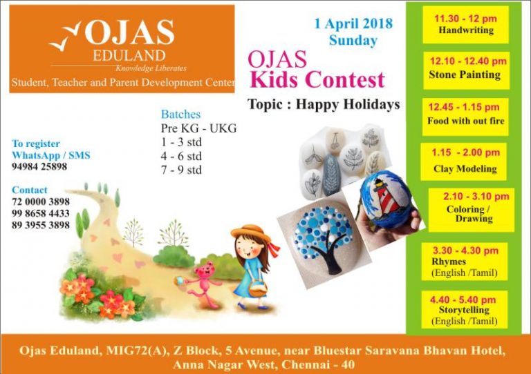 1 April 2018, Sunday Kids Contest @ Ojas Eduland – Kids Contests
